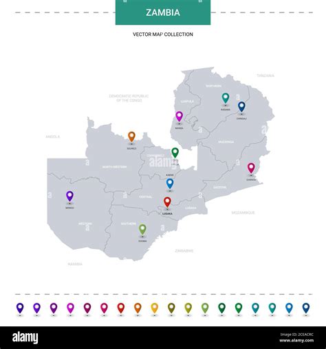 Zambia Map With Location Pointer Marks Infographic Vector Template