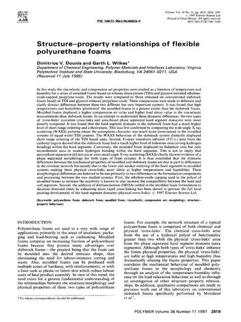 Structure Property Relationships Of Flexible Polyurethane Foams Pdf Polyurethane Materials