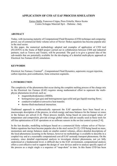 PDF APPLICATION OF CFD AT EAF PROCESS SIMULATION