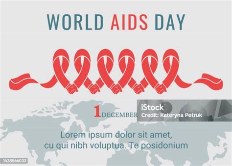 세계 에이즈의 날 배너입니다 에이즈 통제의 상징으로 빨간 리본 Hiv 감염자 지원 글자가 있는 세계 지도입니다 벡터 그림 0명에