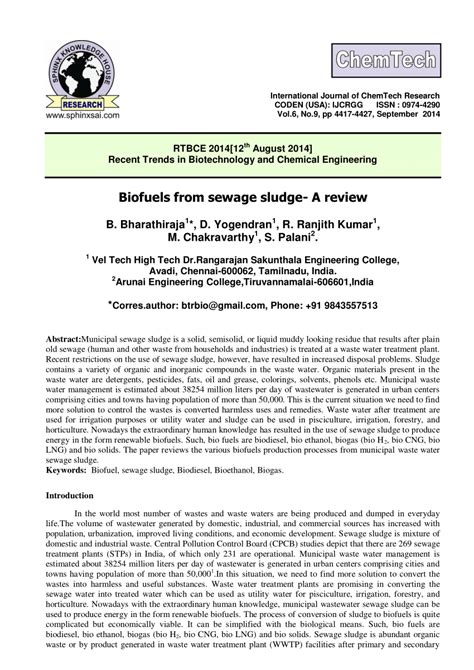 Pdf Biofuels From Sewage Sludge A Review
