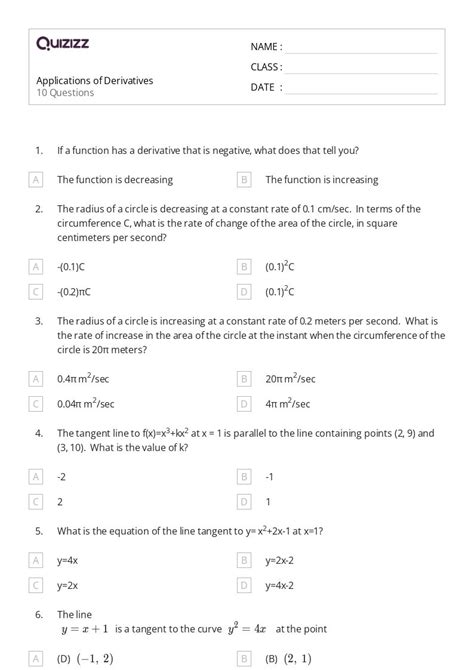50 Derivatives Worksheets For 11th Class On Quizizz Free And Printable