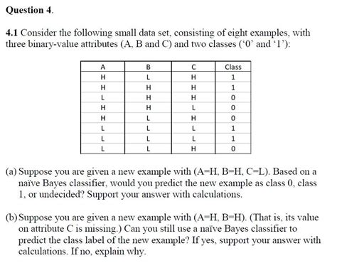 solved question 4 4 1 consider the following small data set