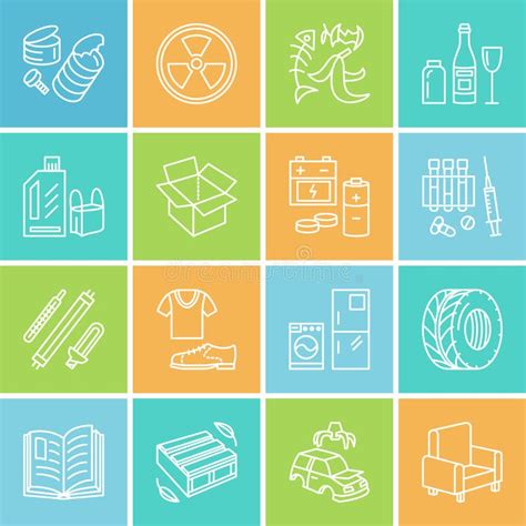 Tunn Linje Symboler För Modern Vektor Av Förlorad Sortering återvinning Avskrädesamling