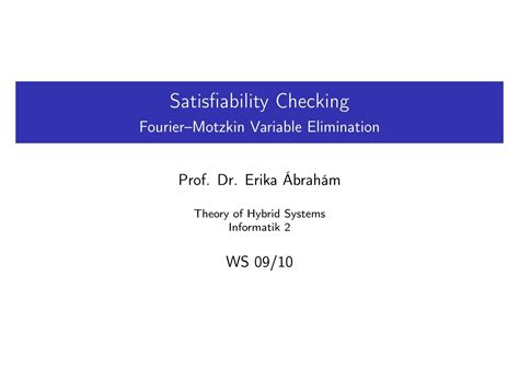 Satisfiability Checking Fouriermotzkin Variable Elimination