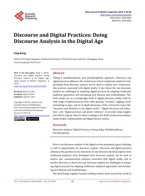 Pdf Discourse And Digital Practices Doing Discourse Analysis In The Digital Age