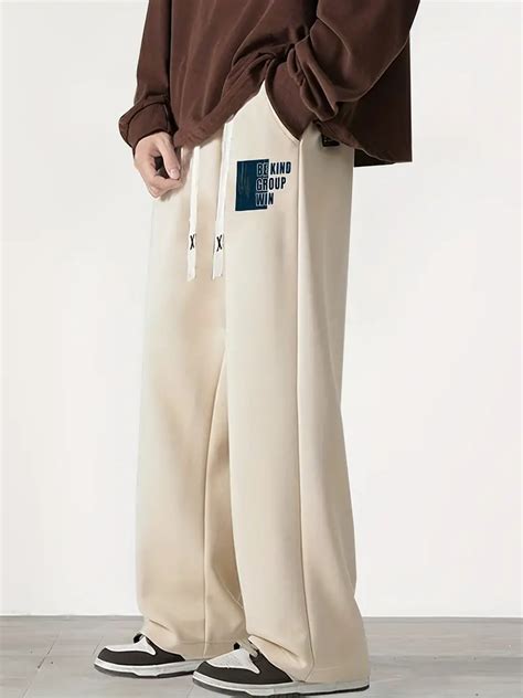 편지 인쇄 조깅 남성 캐주얼 루즈 피트 약간 스트레치 레그 허리 드로우 스트링 바지 사계절 피트니 Temu Korea