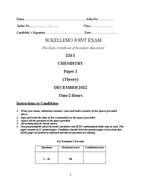 Kcse Chemistry Paper 1 Theory Questions And Answers Pdf Radioactive