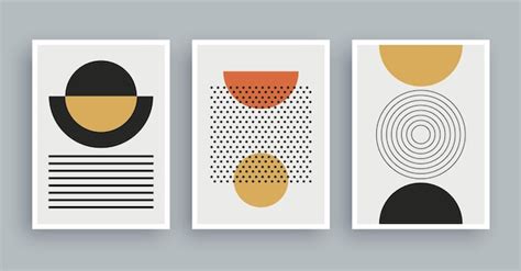 Boho 색상 배경 미니멀 기하학적 요소와 추상 벽 예술 그림 프리미엄 벡터