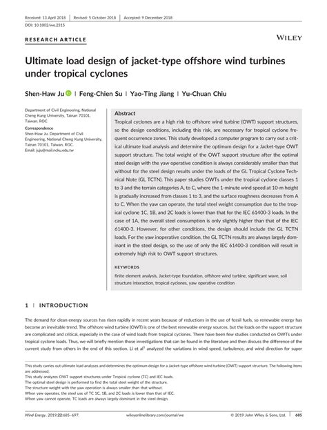 Ultimate Load Design Of Jacket Type Offshore Wind Turbines Under Tropical Cyclones Request Pdf