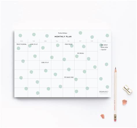 A4 Monthly Notepad Dots Green Dream Life