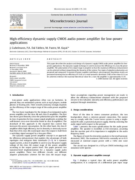 Pdf High Efficiency Dynamic Supply Cmos Audio Power Amplifier For Low