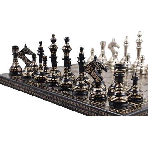 Soviet Inspired Brass Metal Luxury Chess Pieces And Board Set
