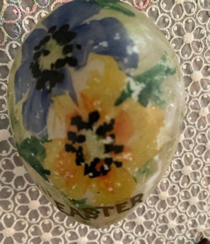 Antique Hand Blown Victorian Milk Glass Easter Egg W Florals Flat