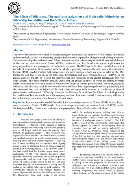 Pdf The Effect Of Dilatancy Thermal Pressurization And Hydraulic Diffusivity On Stick Slip