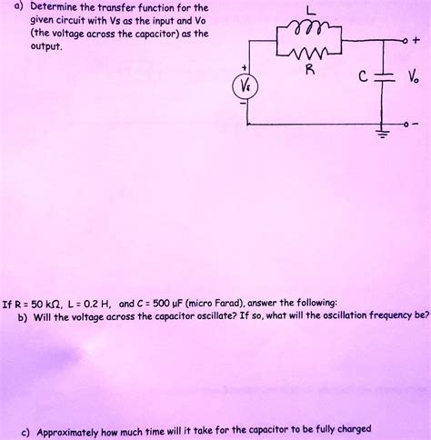 solved determine the transfer function for the given circuit with vs