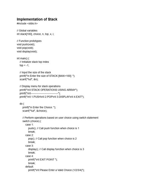 Implementation Of Stack Pdf Computer Science Software Engineering