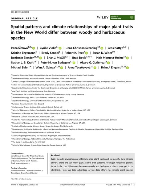 Pdf Spatial Patterns And Climate Relationships Of Major Plant Traits