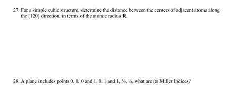 Solved For A Simple Cubic Structure Determine The Chegg Com