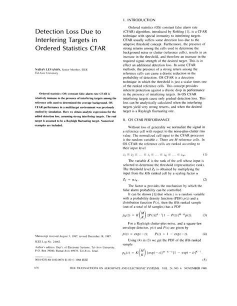 Pdf Detection Loss Due To Interfering Targets In Ordered Statistics Cfar