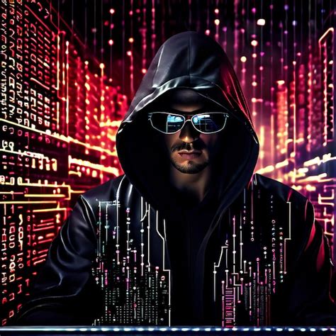 Premium Photo Cyberpunk Hacker Portrait Of A Man In Hoodie And Sunglasses With Futuristic
