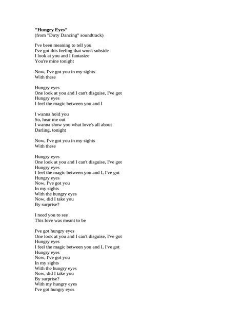 Eric Carmen Hungry Eyes Lyrics Pdf