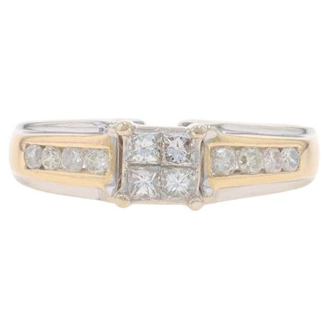 White Gold Diamond Cluster Engagement Ring 14k Princess And Round
