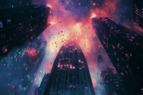 Multicolor Fireworks Over Skyrise Building New Year Illustration By