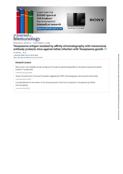 Pdf Toxoplasma Antigen Isolated By Affinity Chromatography With Monoclonal Antibody Protects