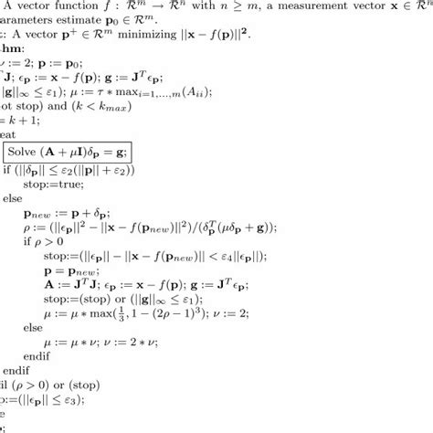 Pseudocode For The Levenberg Marquardt Nonlinear Least Squares