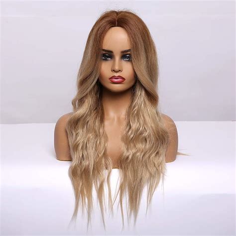 Emmor Long Ombre Honey Brown Wig For Women Natural Wavy Curly Hair