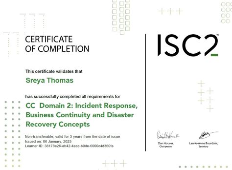 Sreya Susan Thomas On Linkedin Obtained My Training Certification Certified In Cybersecurity