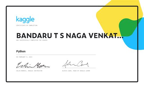 Bandaru T S Naga Venkata Prudhvi Ram Completed The Python Course On Kaggle