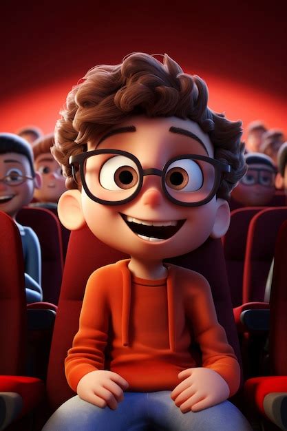 Niño 3d Viendo Una Película En El Cine Foto Gratis
