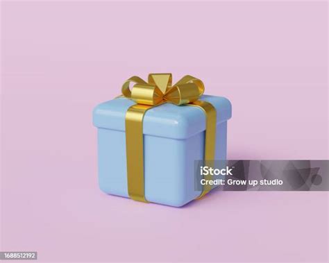 분홍색 배경에 금색 활이 있는 파란색 선물 상자 3d 렌더링 그림입니다 계절에 대한 스톡 사진 및 기타 이미지 계절 공휴일 금색 Istock