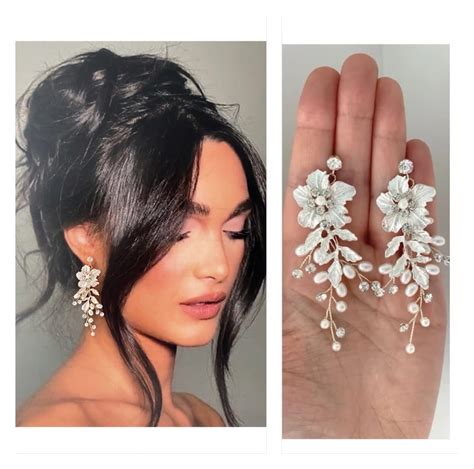Floral Bridal Earrings Flower Bridal Earrings Floral Earrings Flower Dangle Earrings Gold Silver