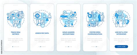 Making Dei Efforts Practices Blue Onboarding Mobile App Screen Walkthrough 5 Steps Editable