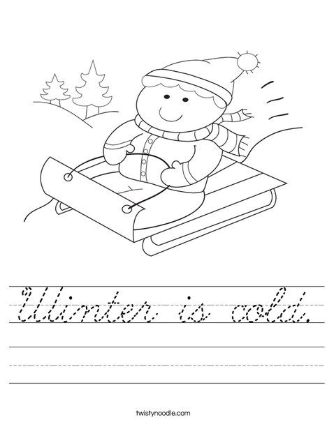 Winter Is Cold Worksheet Cursive Twisty Noodle