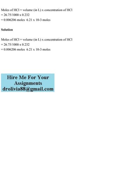 Moles Of Hcl Volume In L X Concentration Of Hcl 26 751000 X Pdf