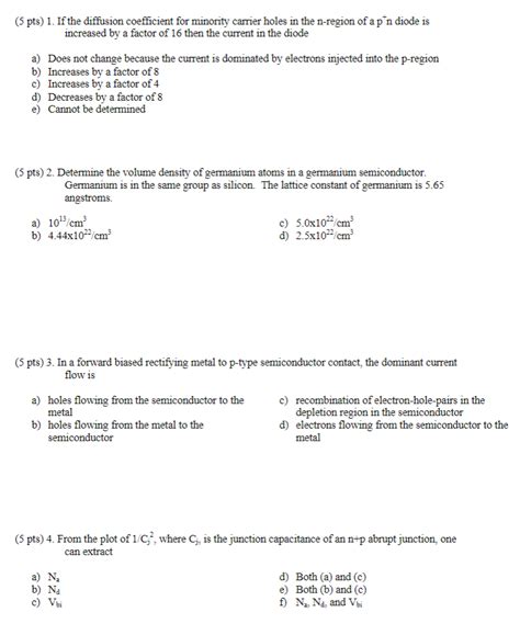 Solved 5 Pts 1 If The Diffusion Coefficient For Minority