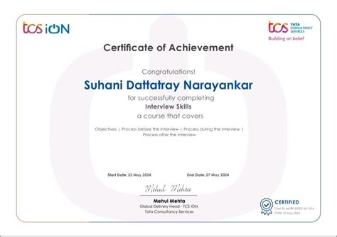 Suhani N On Linkedin Tcs Tcsion Linkedin Certificate