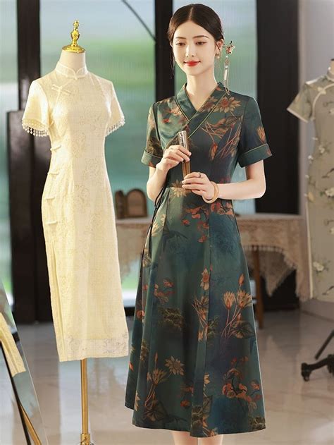 Vintage Chinese Short Sleeves Qipao Dressmodified Elegant Cheongsam