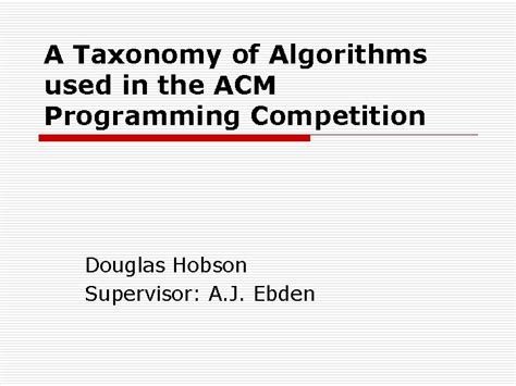 a taxonomy of algorithms used in the acm