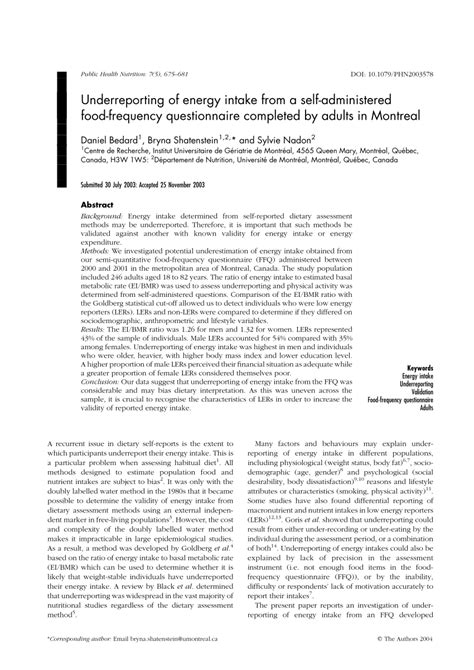 Pdf Underreporting Of Energy Intake From A Self Administered Food Frequency Questionnaire