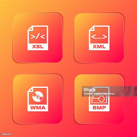Set Xsl File Document Xml Wma And Bmp Icon Vector Stock Illustration