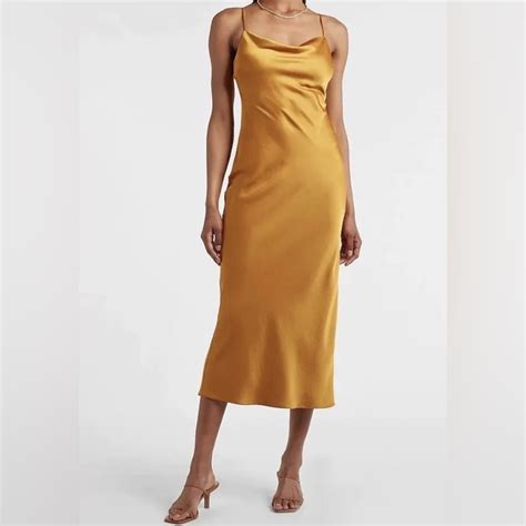 Satin Cowl Neck Maxi Slip Dress Marigold Gem