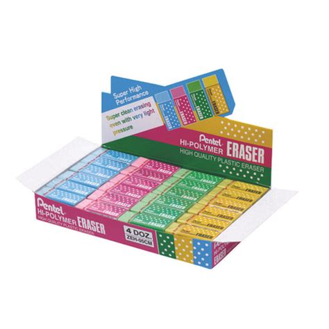 Hi Polymer Eraser Medium Assorted Box Zeh 05cm Pentel Australia