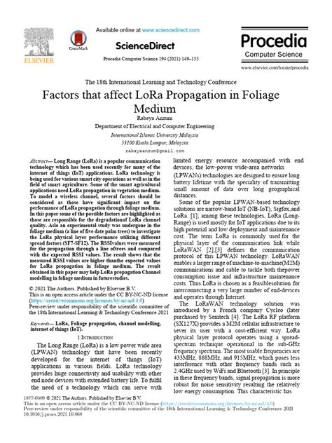 Lora Propagation In Foliage Medium Pdf Internet Of Things