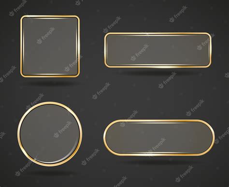 premium vector set of golden glass buttons square round website element