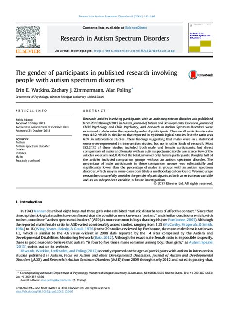 Pdf Gender Ratios In Autism Spectrum Disorder Research